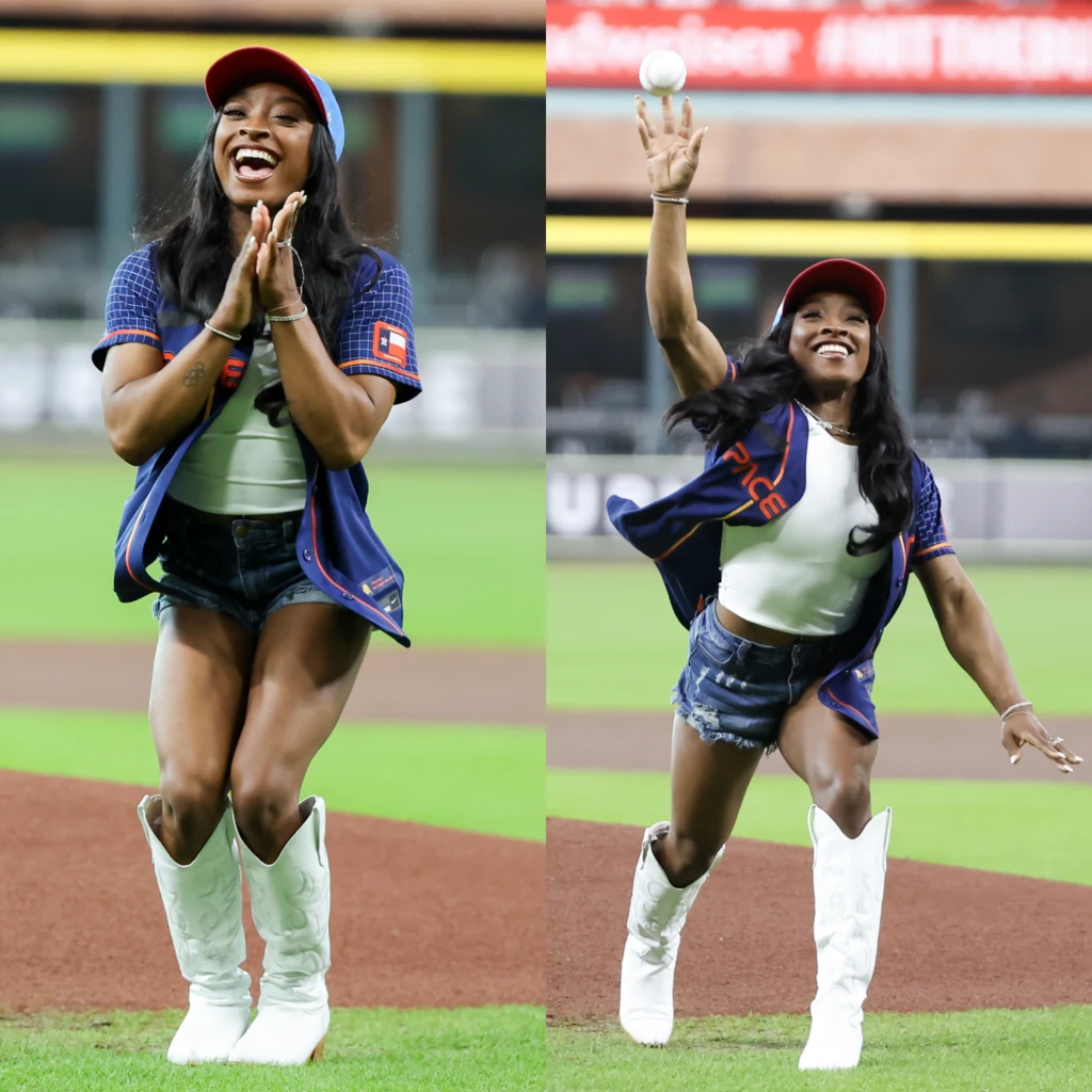 Simone Biles' first pitch with Astros gets 'perfect' score from Team ...